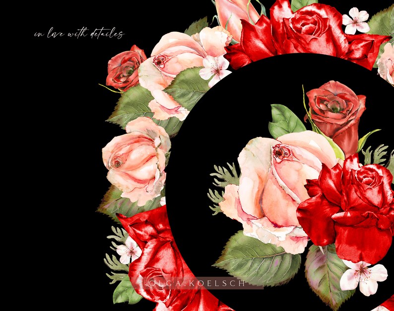 Watercolor Boho Roses Clipart Boho Pink and Red Roses Floral | Etsy