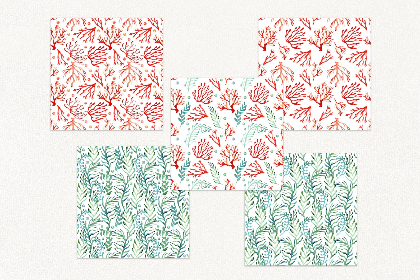 Watercolor Coral Digital Paper Pack Coral and Seaweed - Etsy