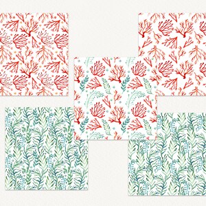 Watercolor Coral Digital Paper Pack, Coral and Seaweed Seamless Pattern ...
