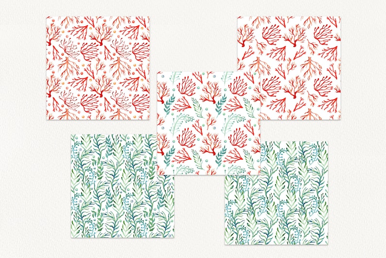 Watercolor Coral Seaweed Pattern, Summer Digital Paper (12x12 JPG) - Etsy