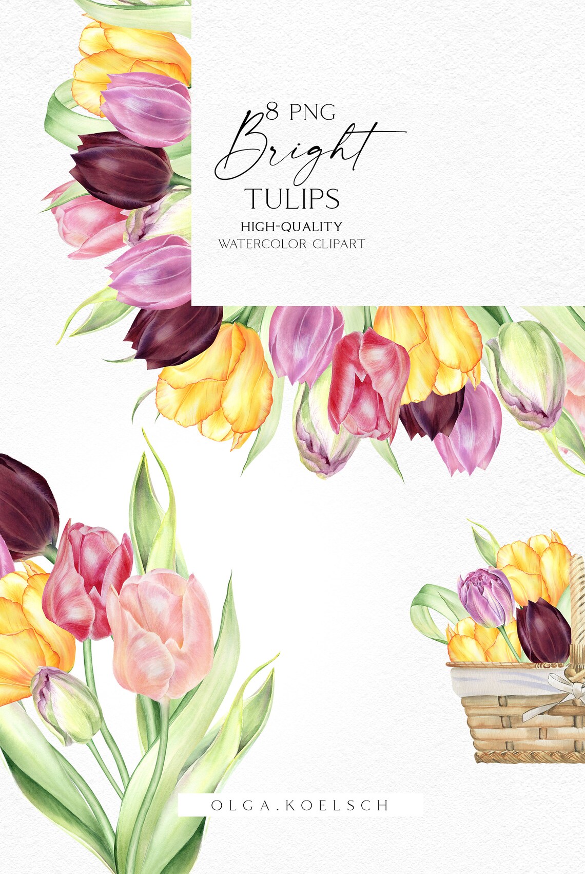 Watercolor Tulips Clipart Easter Frames Clipart Watercolor - Etsy