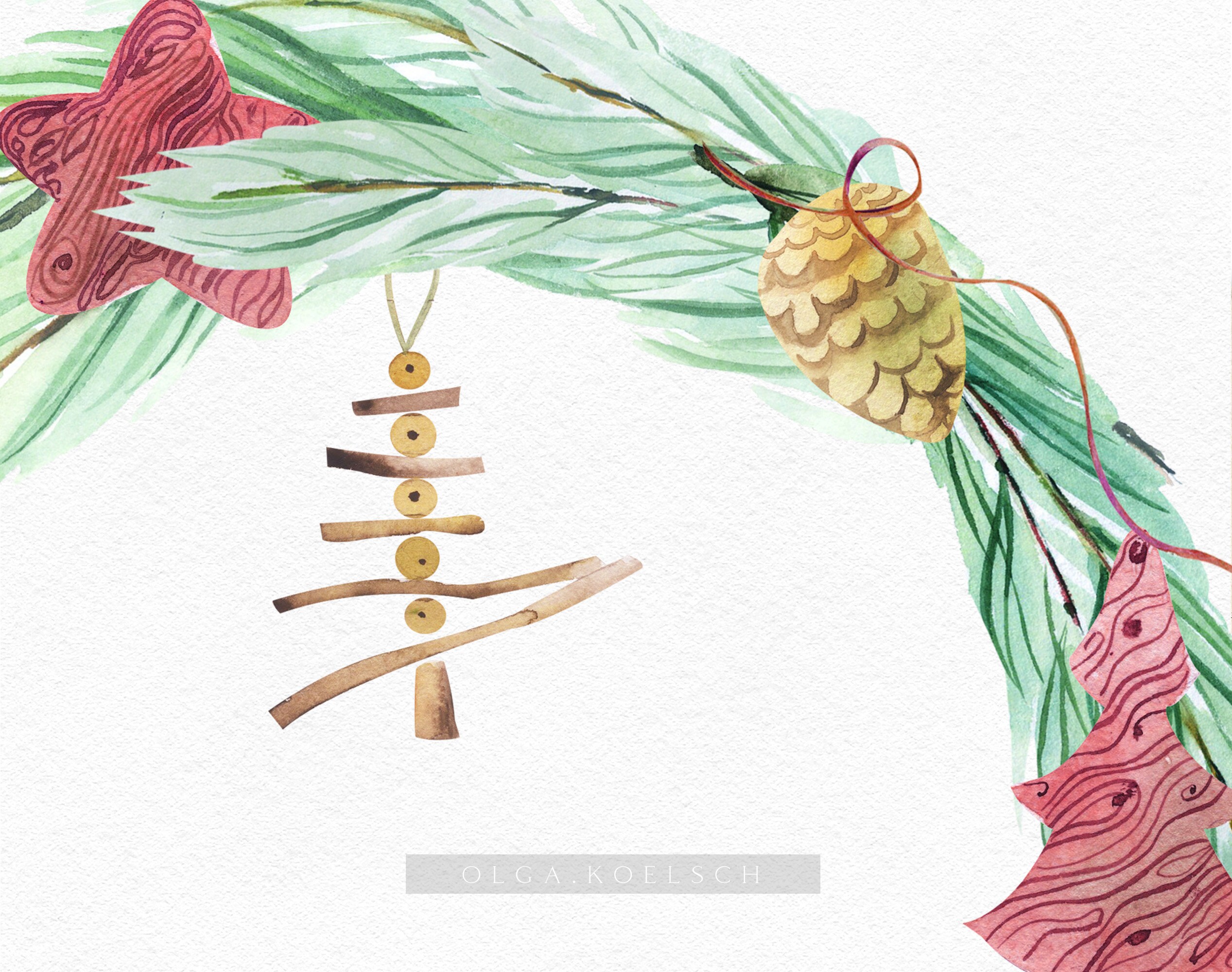 Natural Christmas Clipart Watercolor Boho Christmas Wreath - Etsy