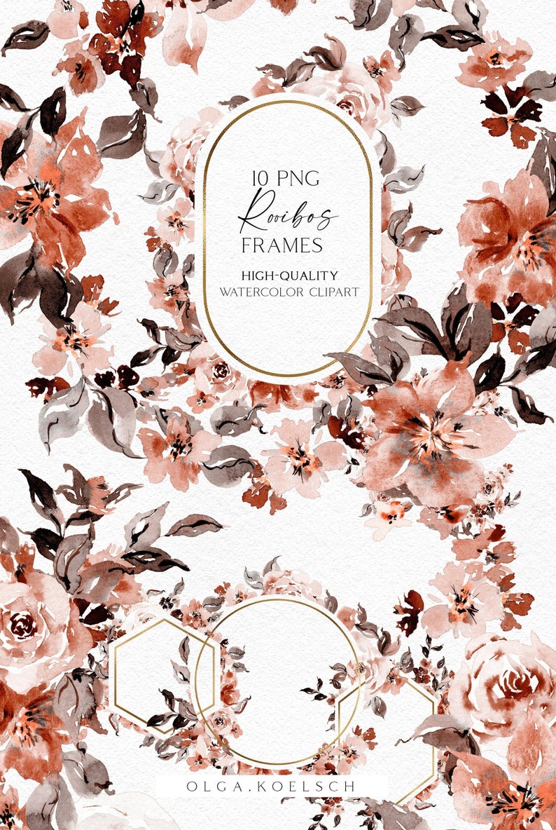 Boho Wreath Clipart Watercolor Autumn Flowers Clip Art | Etsy