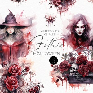 Watercolor Witchy Clipart Gothic Halloween Digital - Etsy