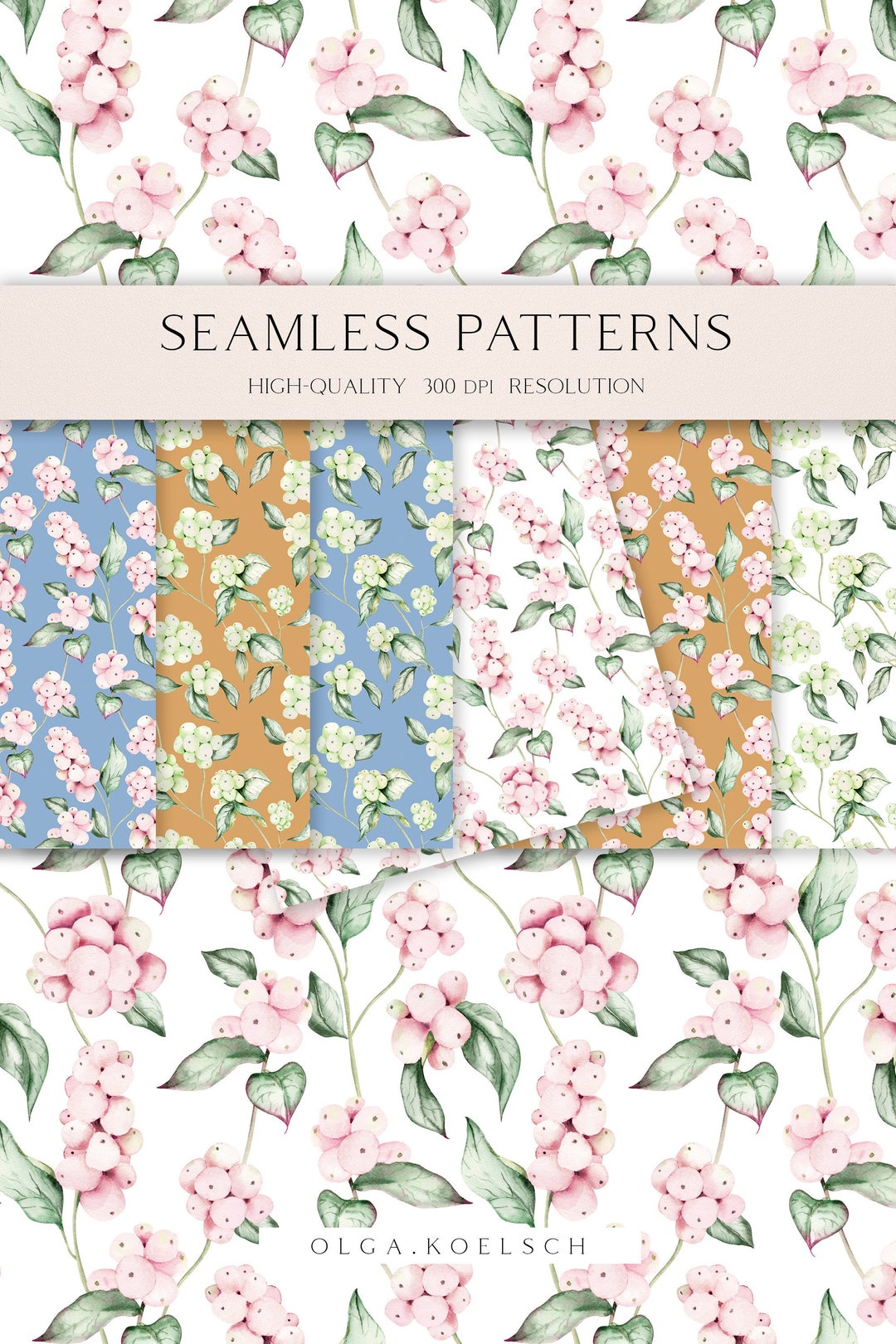 Watercolor Winter Floral Seamless Pattern for Fabric, Pink Winter ...