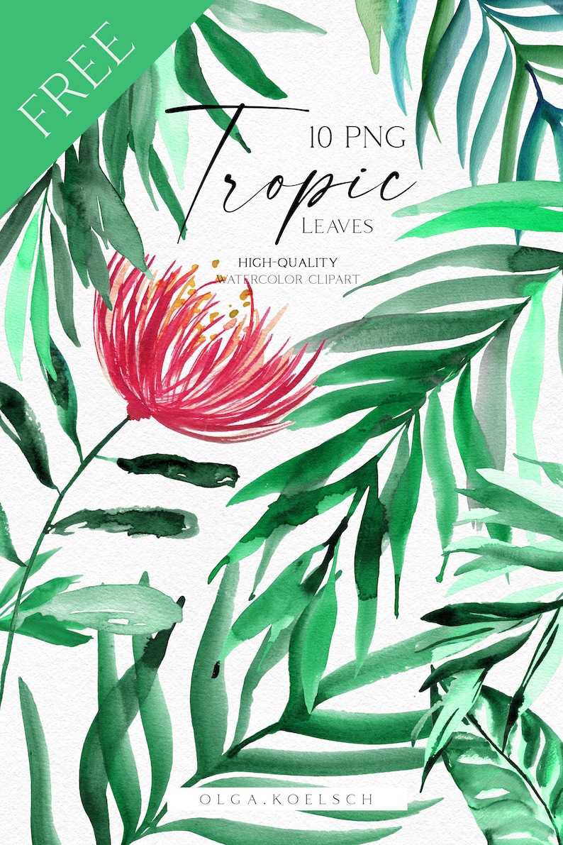 FREEBIE Clipart Watercolor Tropical Greenery Clipart Wedding - Etsy