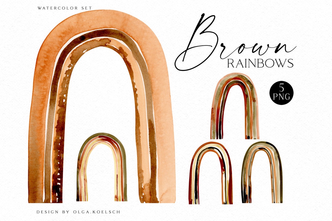 Watercolor Brown Rainbow Clipart, Boho Rainow Scrapbooking, Nursery Art ...