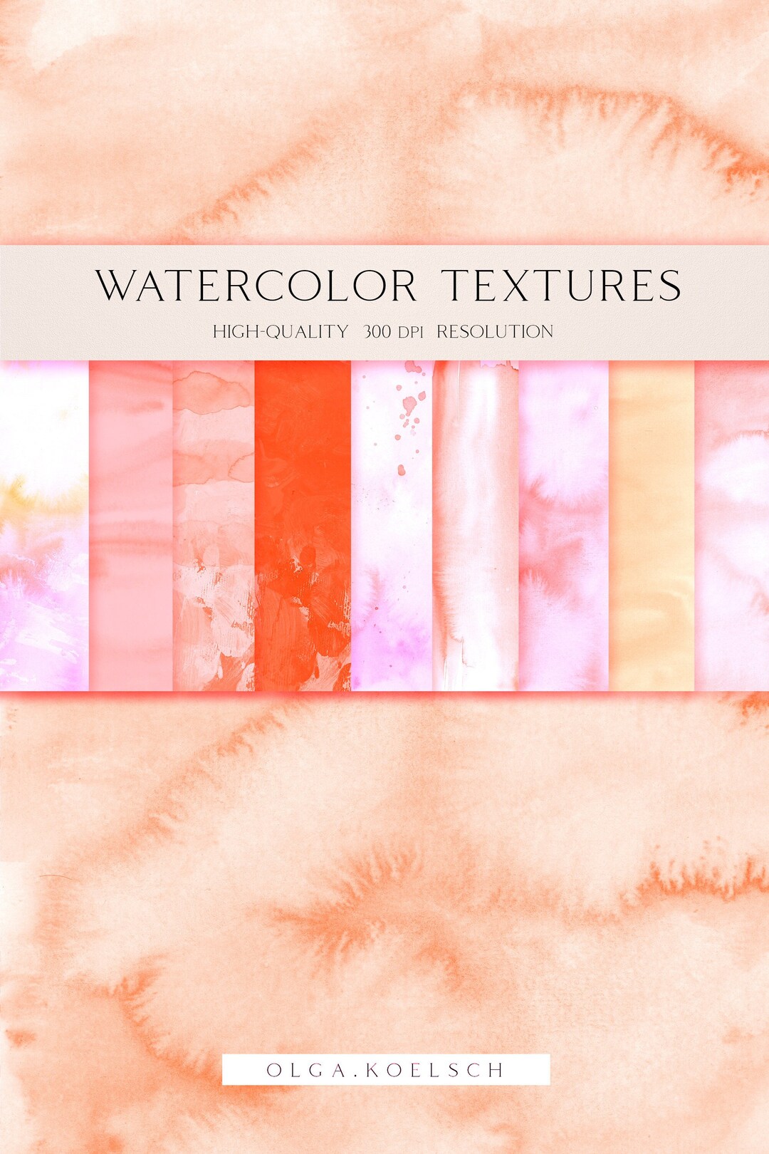 Orange Watercolor Textures, Pink Digital Paper, Colourful Hand-painted ...