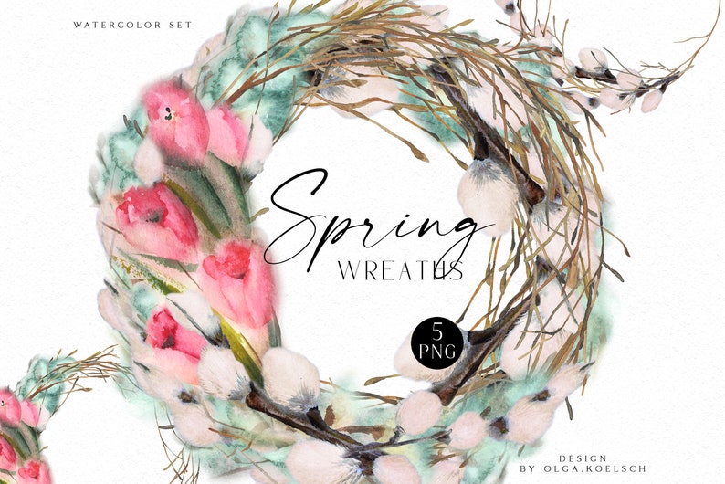 Watercolor Easter Clipart Wreath Png Spring Flowers Borders - Etsy