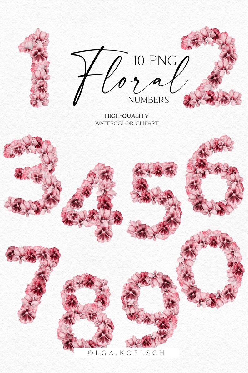 FREEBIE Clipart Watercolor Floral Numbers Clipart Birthday - Etsy