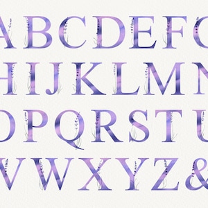 Lavender Watercolor Alphabet Clipart. Boho Wedding Clipart With Floral ...