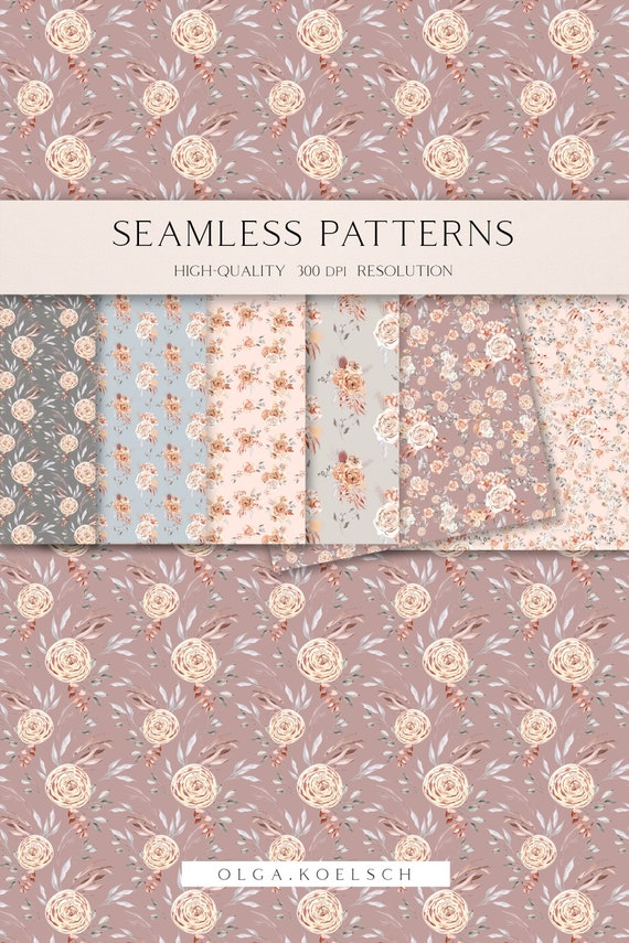 Boho Flowers Watercolor Digital Paper Floral Seamless Pattern | Etsy