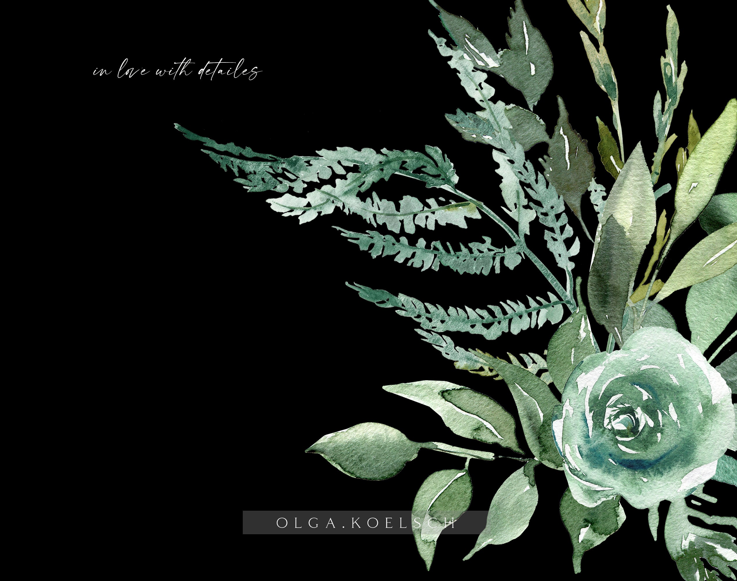 Boho Greenery Clipart Watercolor Green Floral Clipart for | Etsy