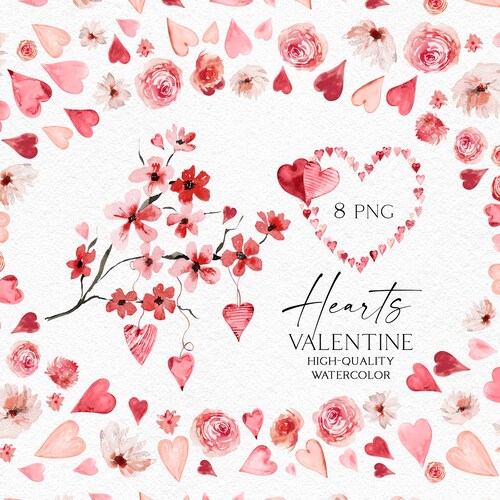 Valentine Day Clipart Watercolor Valentine Valentine Heart - Etsy