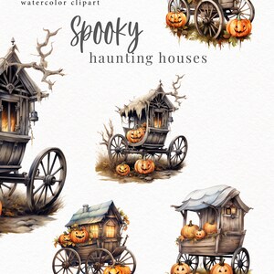 Watercolor Halloween Pumpkin Clipart, Spooky Ghost Houses Png for Party ...