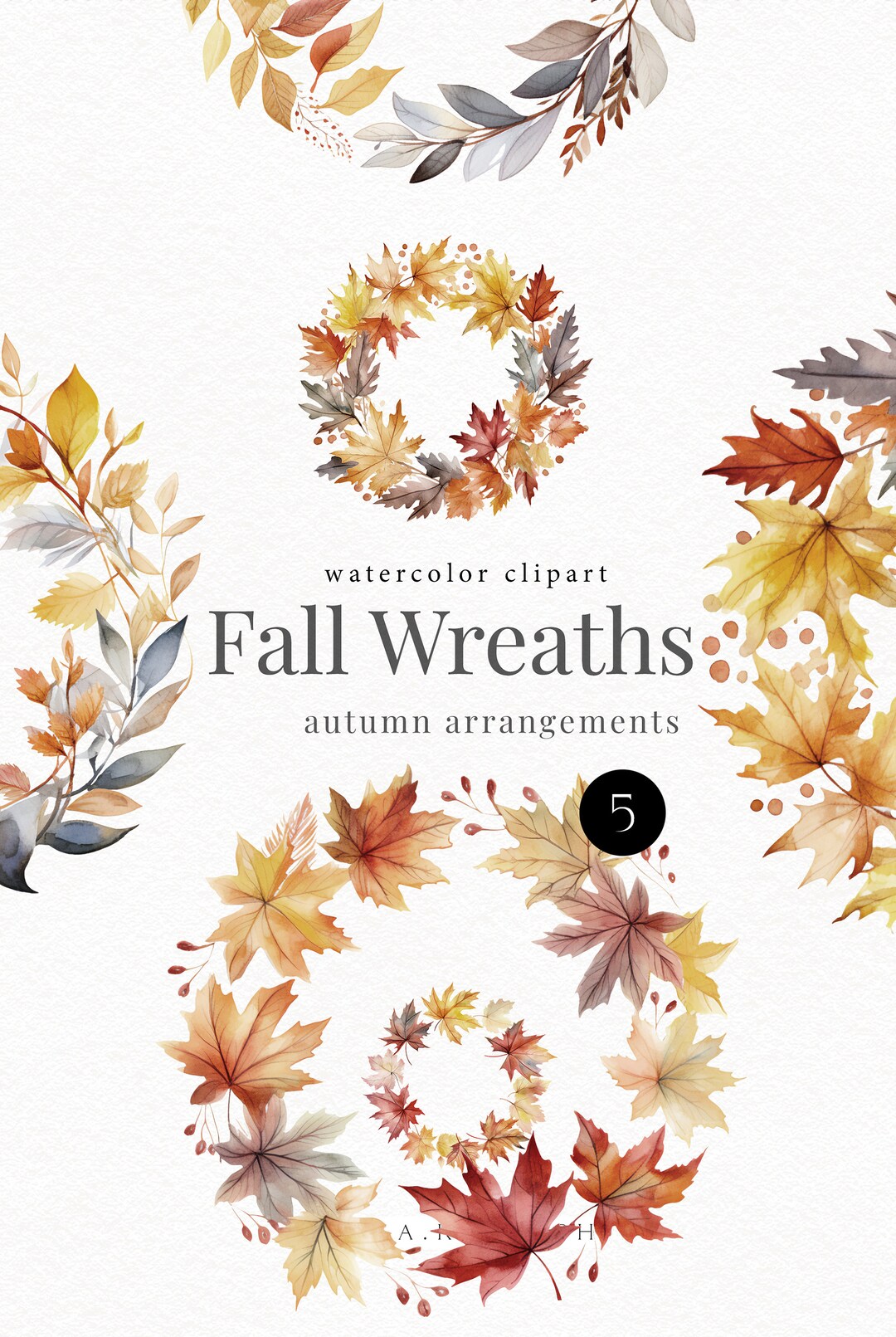 Watercolor Fall Wreath Clipart, Autumn Frames Png for Thanksgiving Card ...