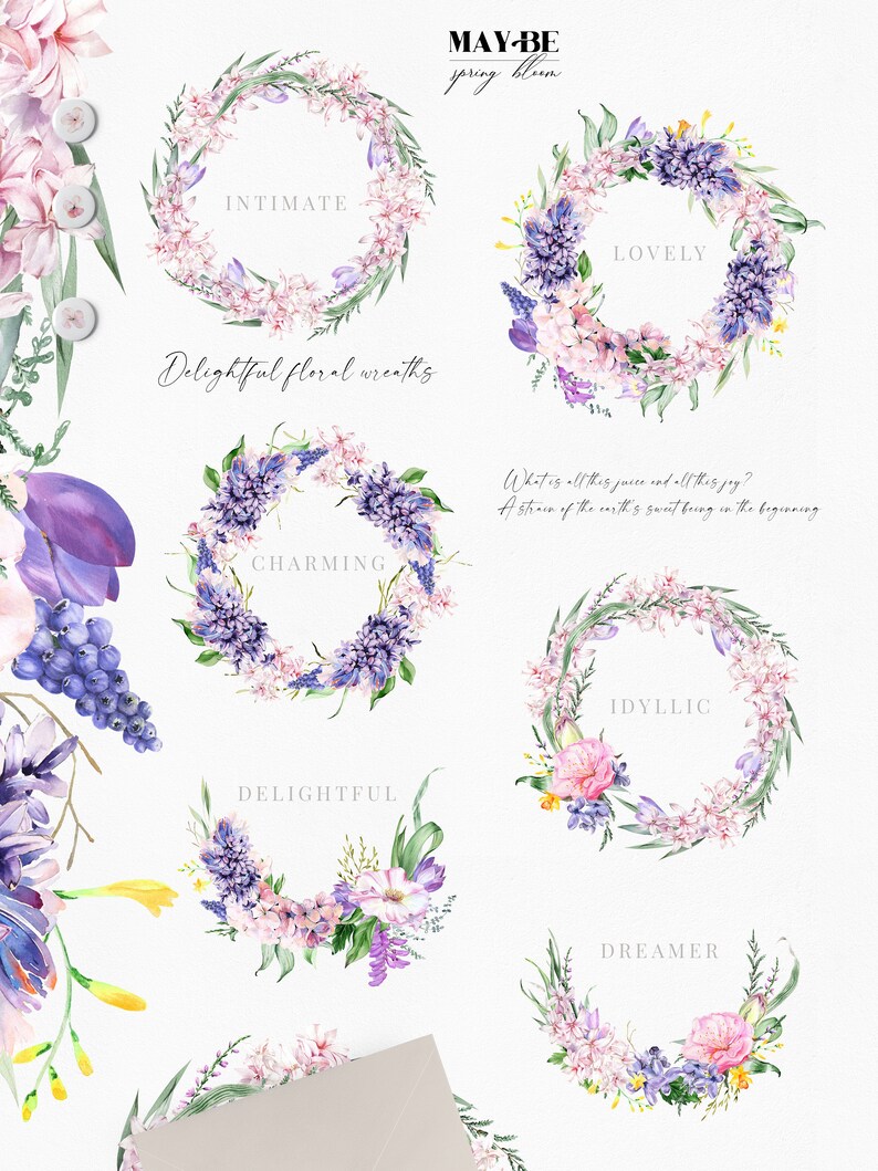 Watercolor Boho Flower Clipart Spring Floral Clip Art Hand - Etsy