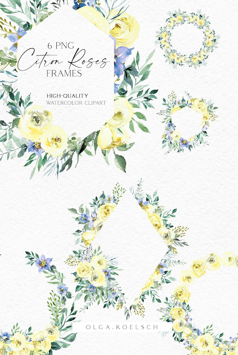 Yellow Roses Watercolor Clip Art Boho Roses Frames Clip Art - Etsy