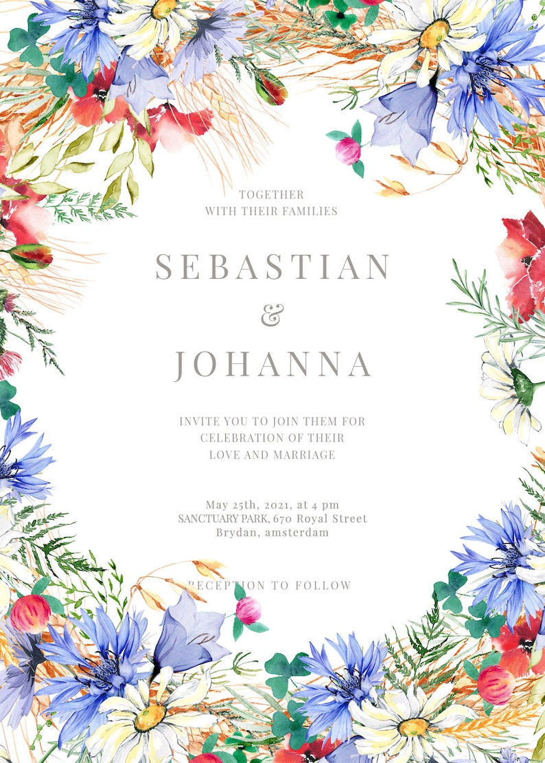 Watercolor Boho Wreath Clipart, Wild Flowers Png, Meadow Floral Wreath ...