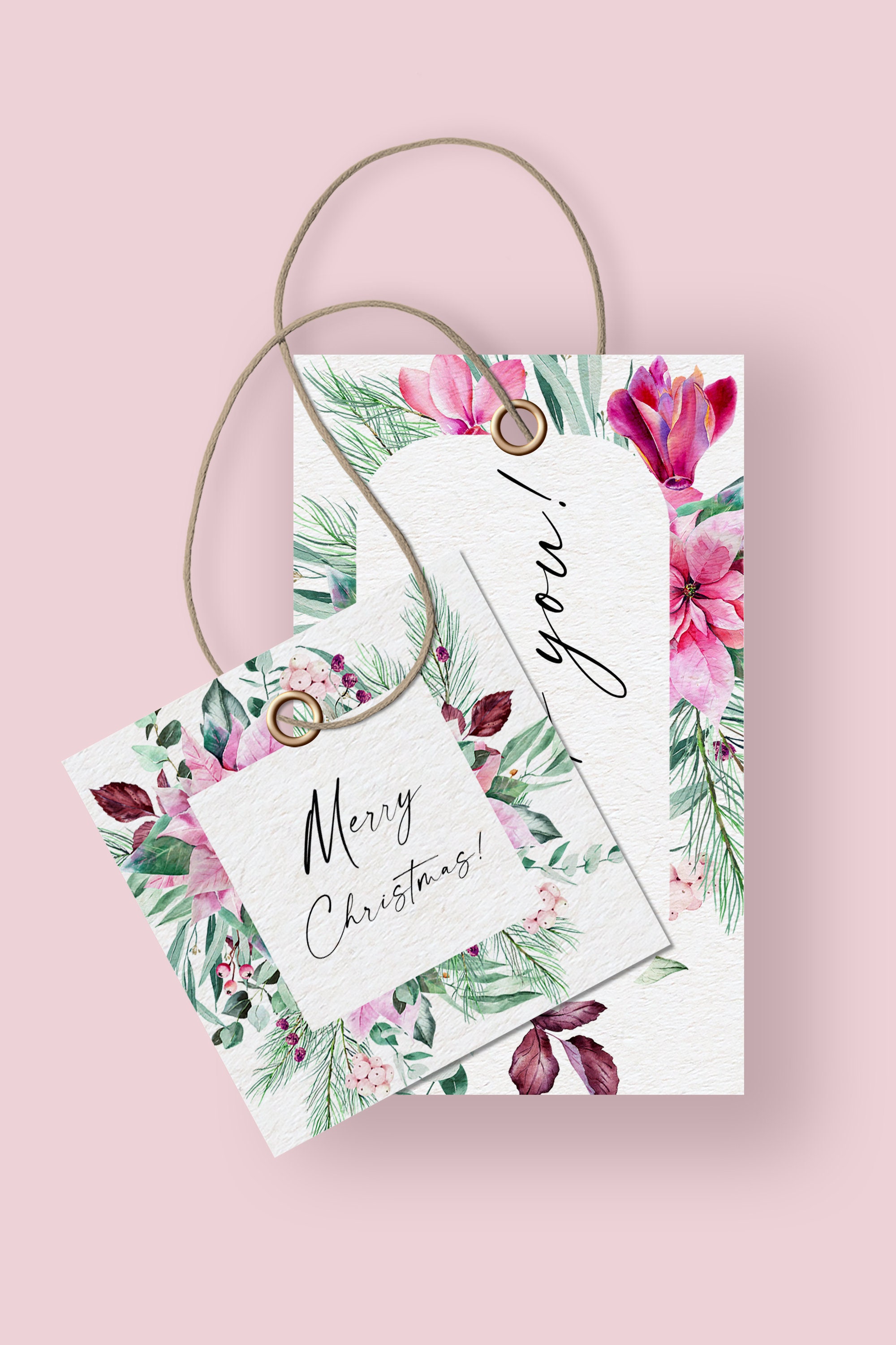 Watercolor Pink Christmas Frames Clipart Pink Poinsettia | Etsy