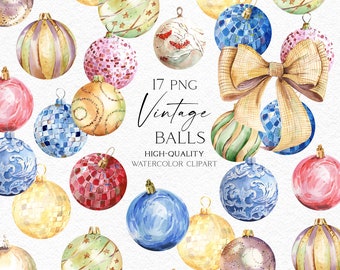 Christmas Baubles Clipart Watercolor Christmas Ornaments Png | Etsy