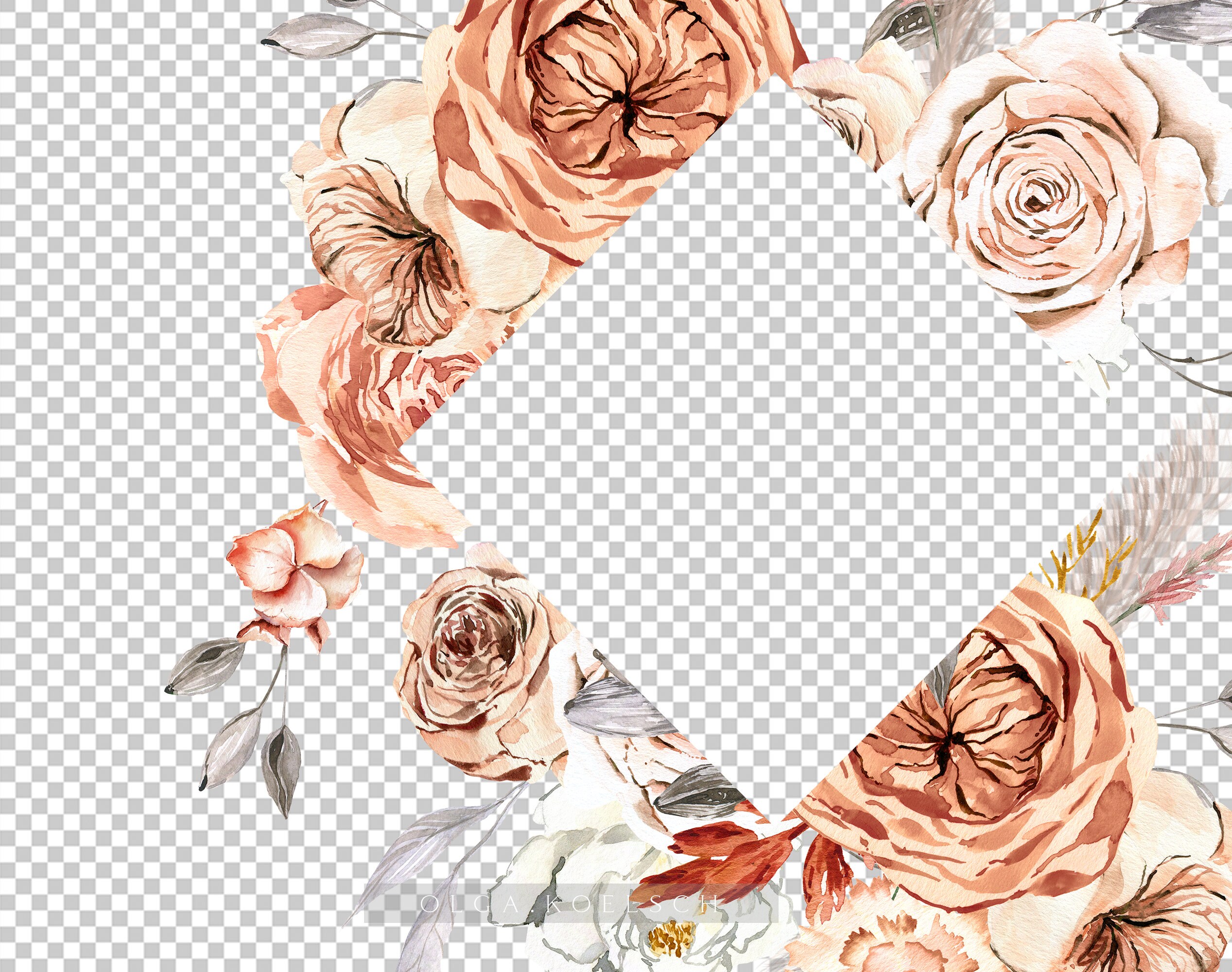 Boho Roses Frames Clipart. Floral Frames Png. Watercolor - Etsy