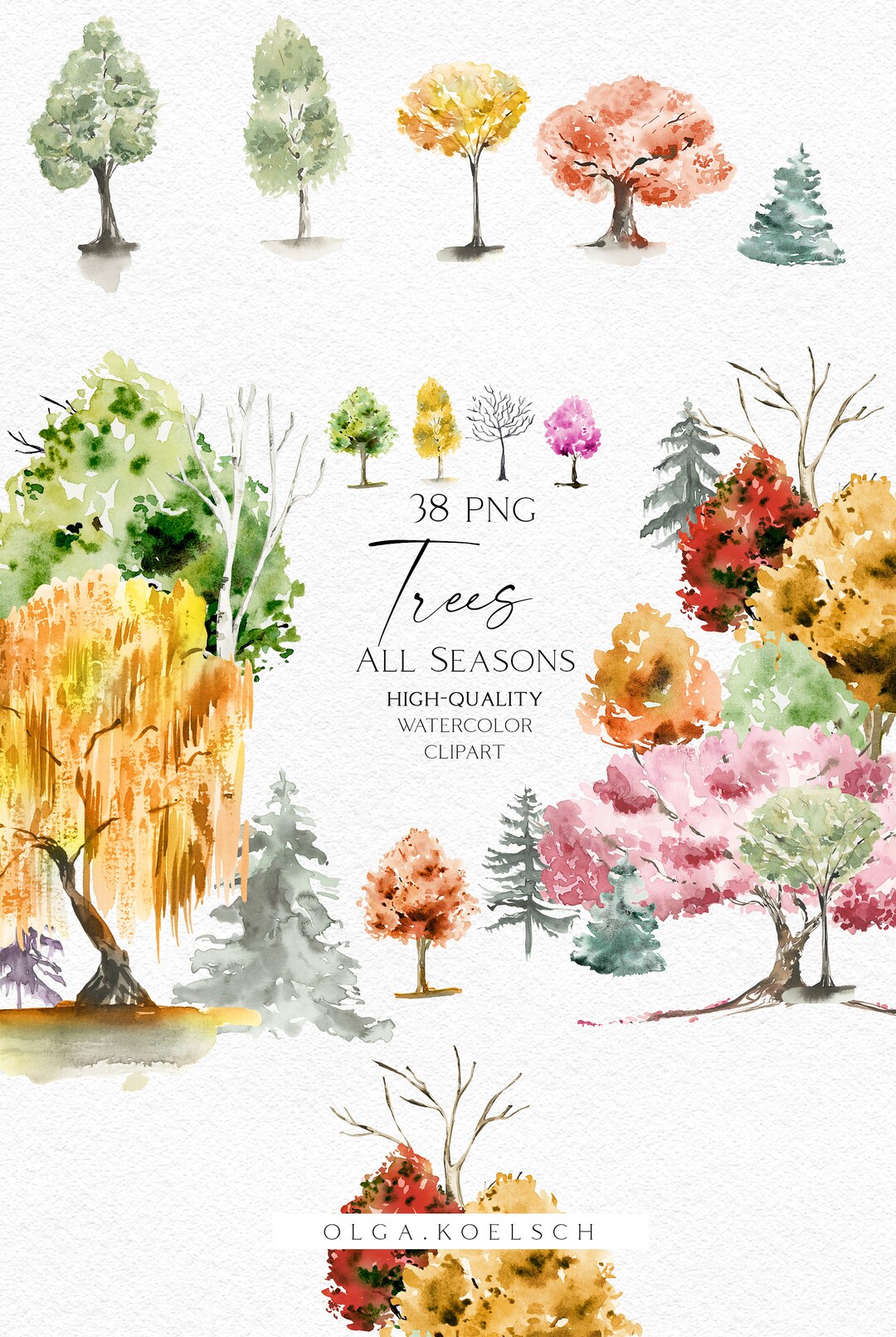 Watercolor Tree Clipart, Forest Landscape Clip Art, Travel Clipart With ...