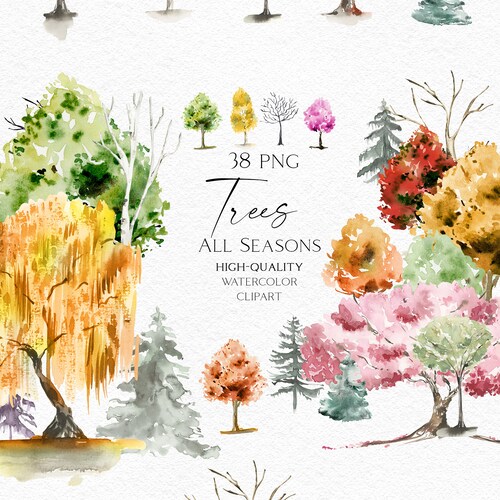 Watercolor Tree Clipart Forest Landscape Clip Art Travel - Etsy
