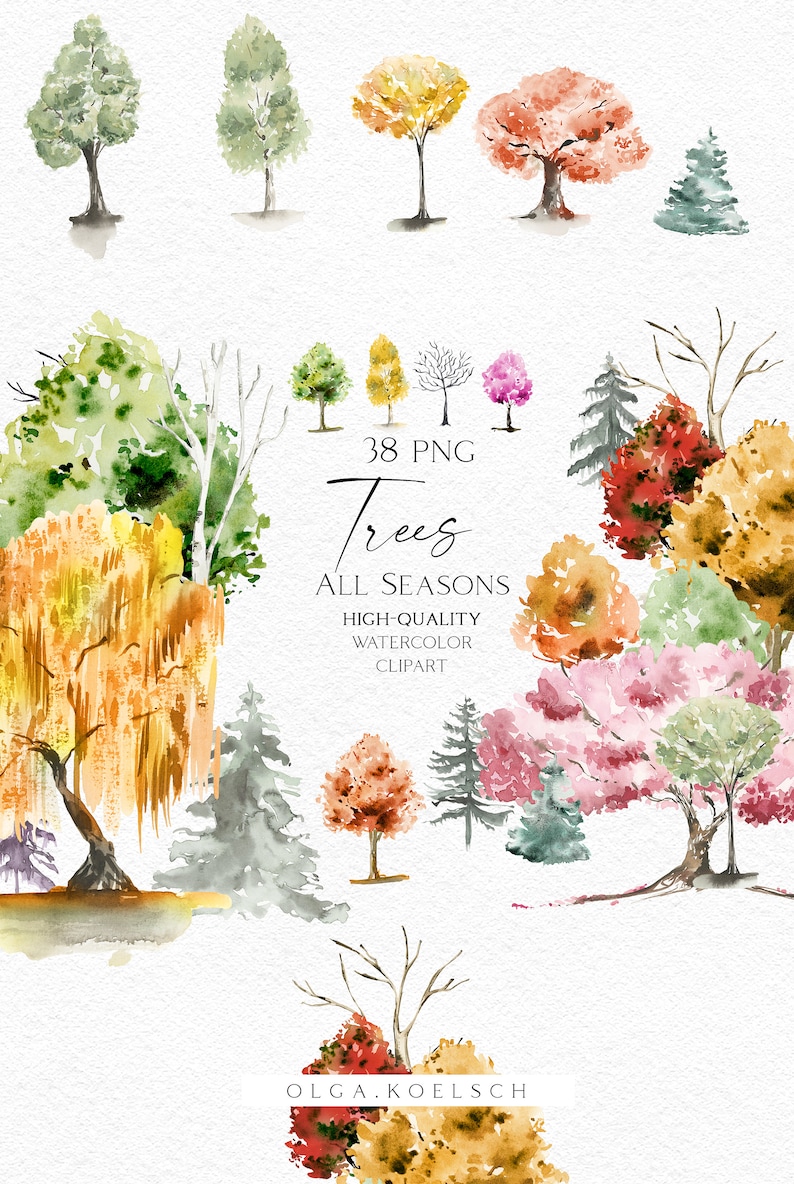 Watercolor Tree Clipart Forest Landscape Clip Art Travel - Etsy