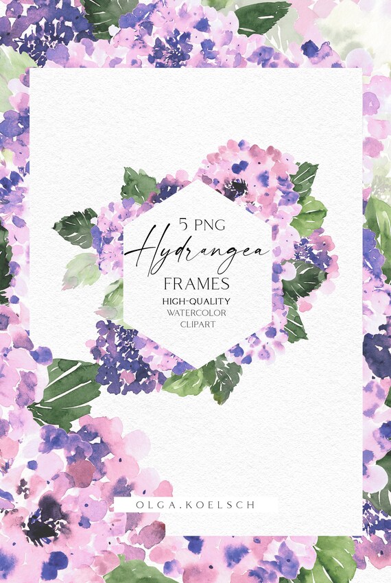 Watercolor Purple Hydrangea Clipart Dusty Pink Flower Clip | Etsy
