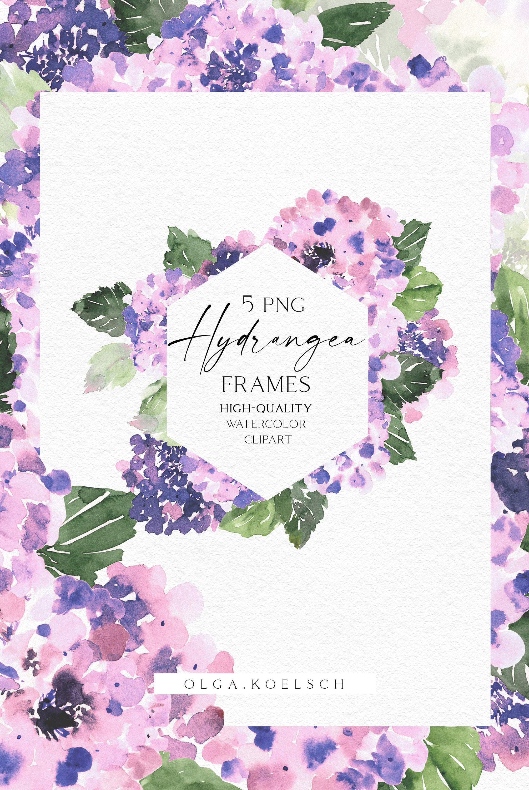 Watercolor Purple Hydrangea Clipart Dusty Pink Flower Clip - Etsy