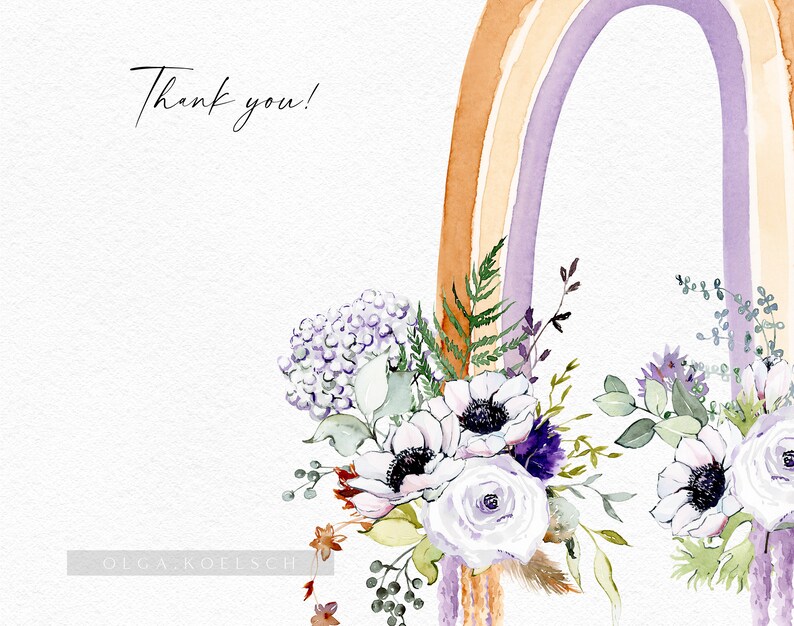 Watercolor Boho Rainbow Clipart Floral Rainbow Png for | Etsy
