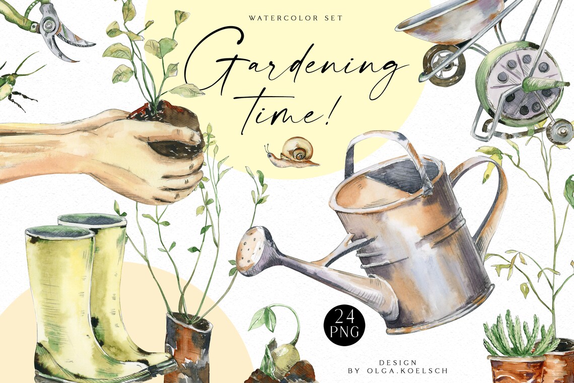 Watercolor Gardening Clipart Hand-painted Garden Tools Png - Etsy Canada