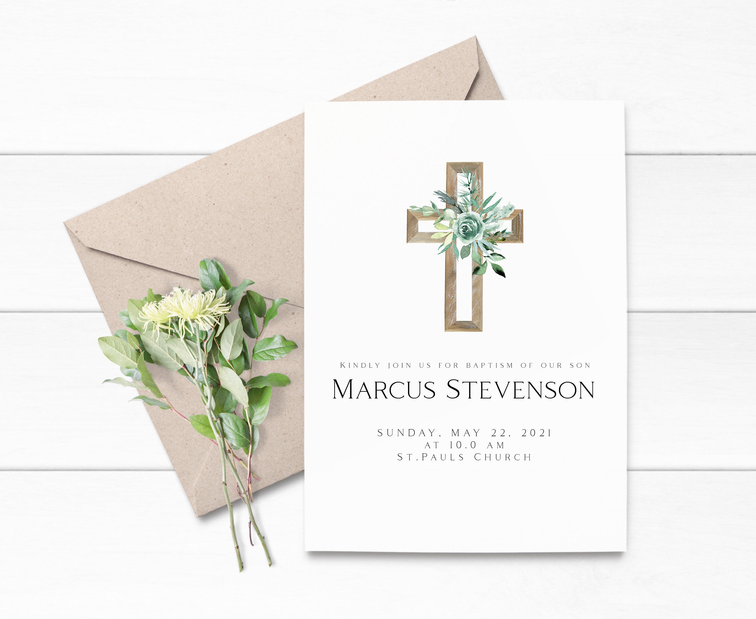 Watercolor Greenery Wooden Cross Clipart Baptism Cross - Etsy