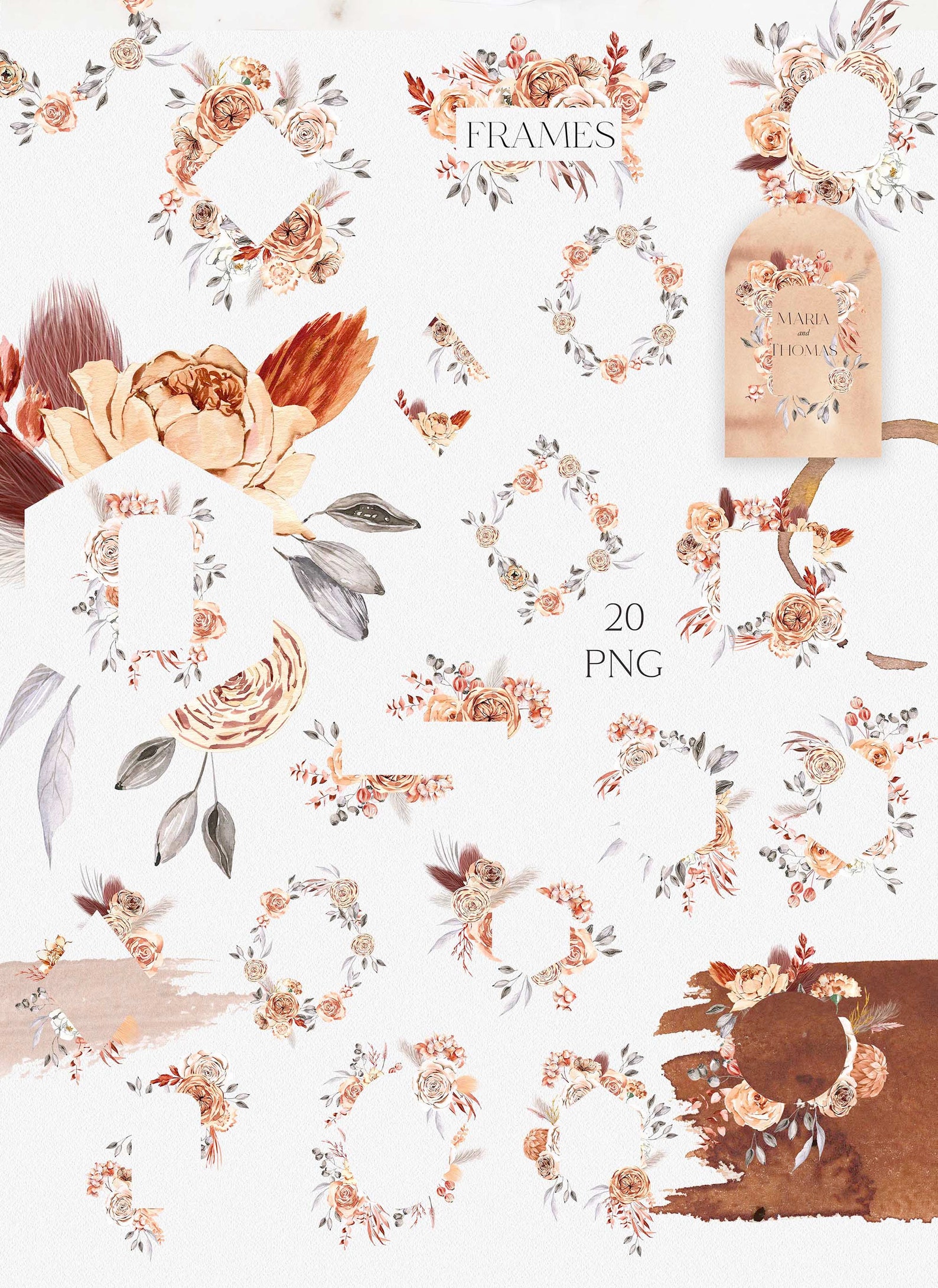 Boho Roses Frames Clipart. Floral Frames Png. Watercolor - Etsy