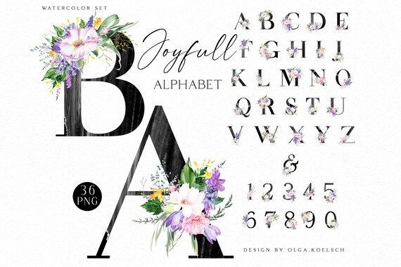 Boho Floral Alphabet Clipart Wedding Floral Alphabet Png | Etsy