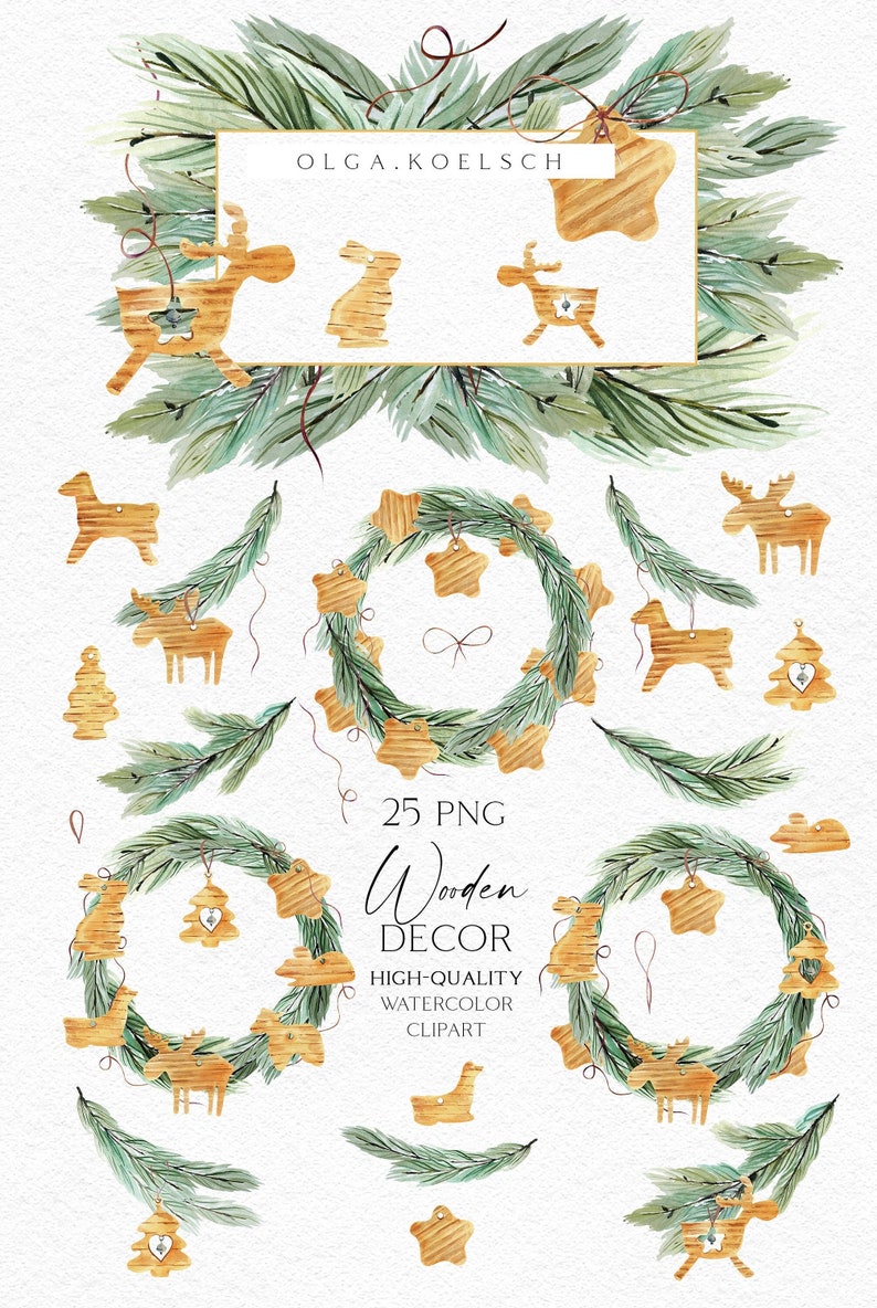 Boho Christmas Wreath Clipart Watercolor Christmas Frames for - Etsy