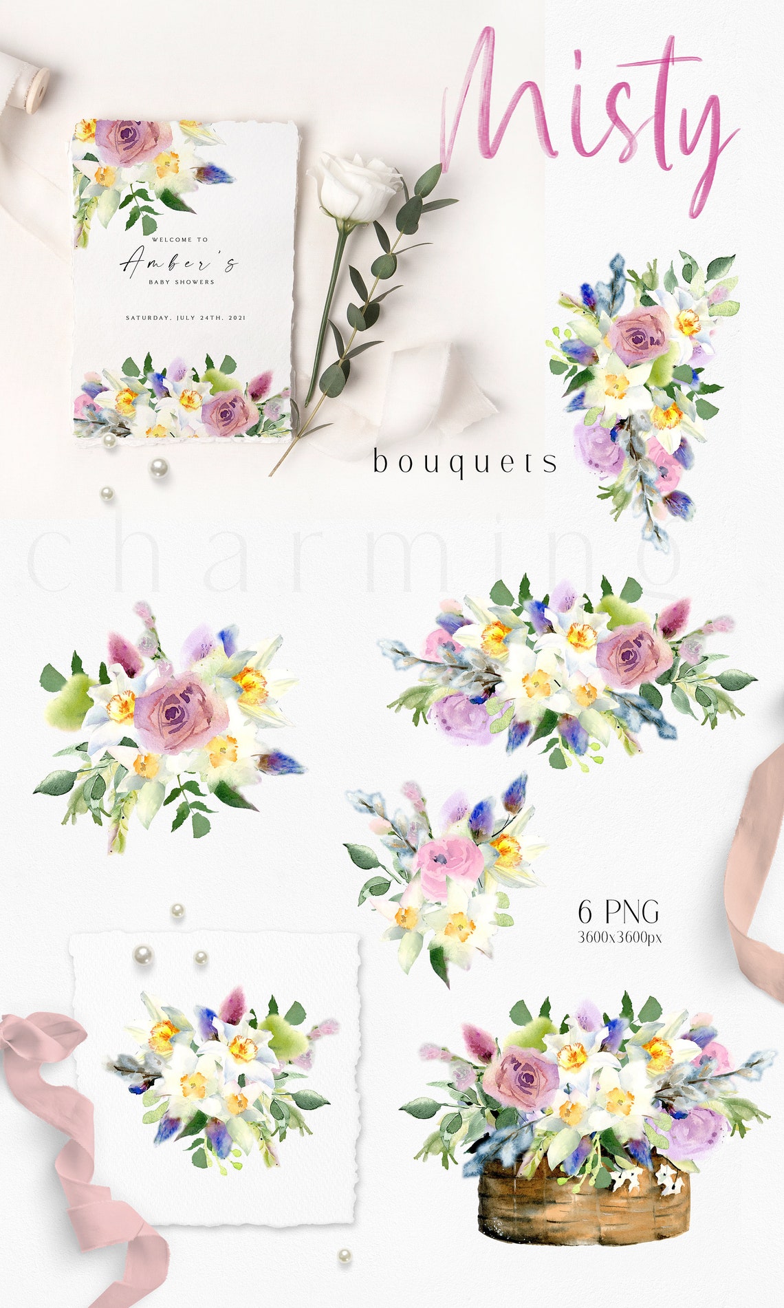 Watercolor Boho Flower Clipart, Spring Floral Clip Art, Hand Painted ...