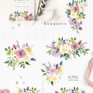 Watercolor Boho Flower Clipart, Spring Floral Clip Art, Hand Painted ...