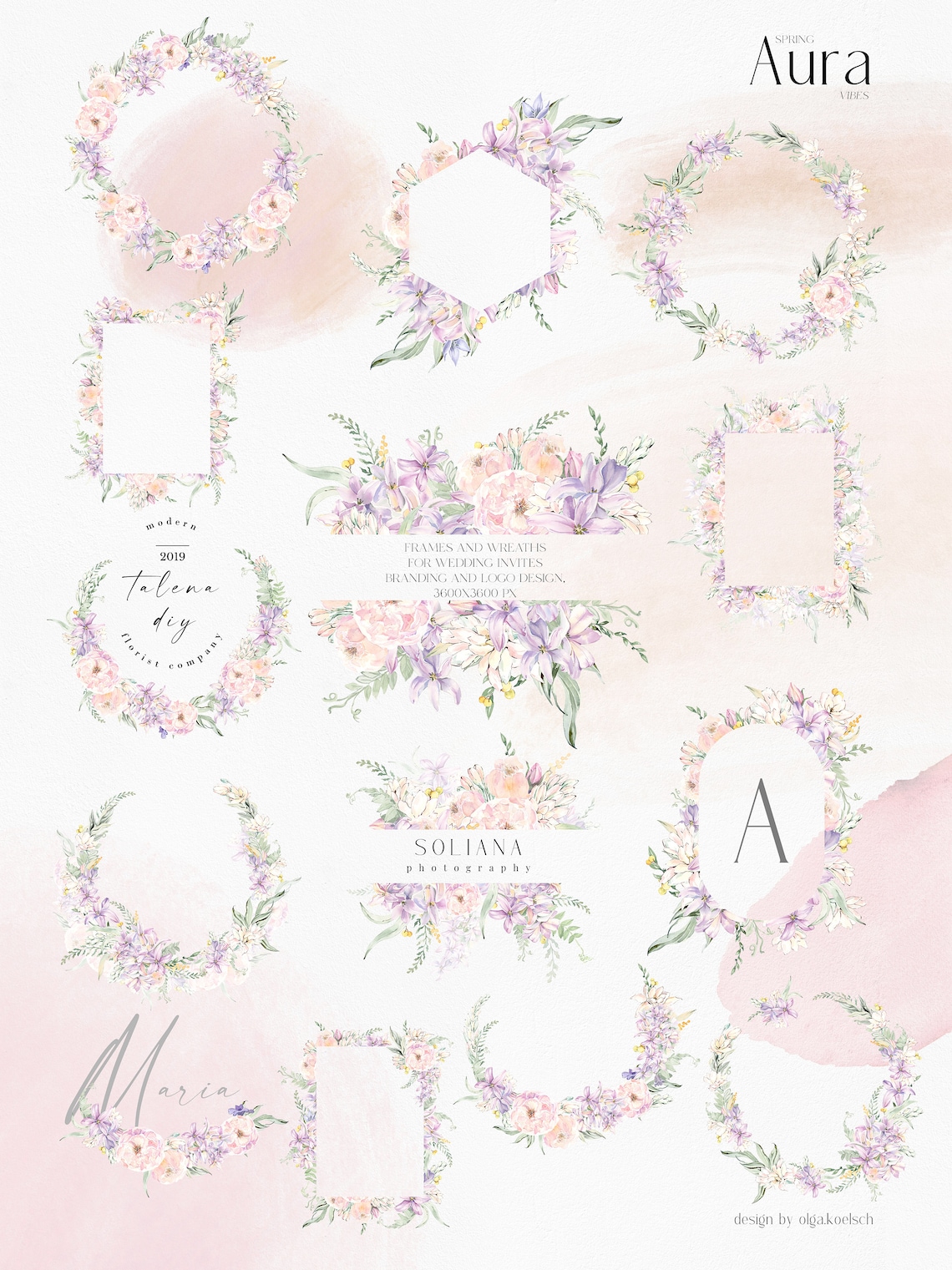 Watercolor Pink Flower Frames Clipart Spring Floral Wreath - Etsy