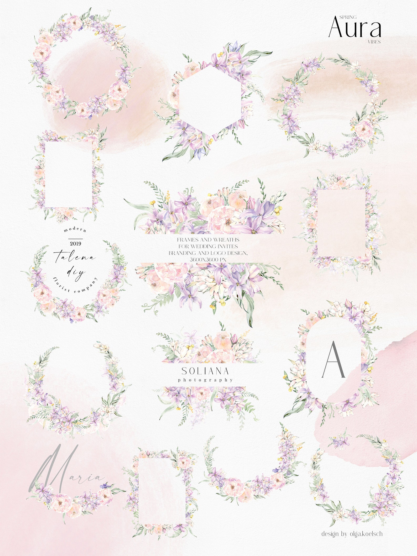 Watercolor Pink Flower Frames Clipart Spring Floral Wreath - Etsy