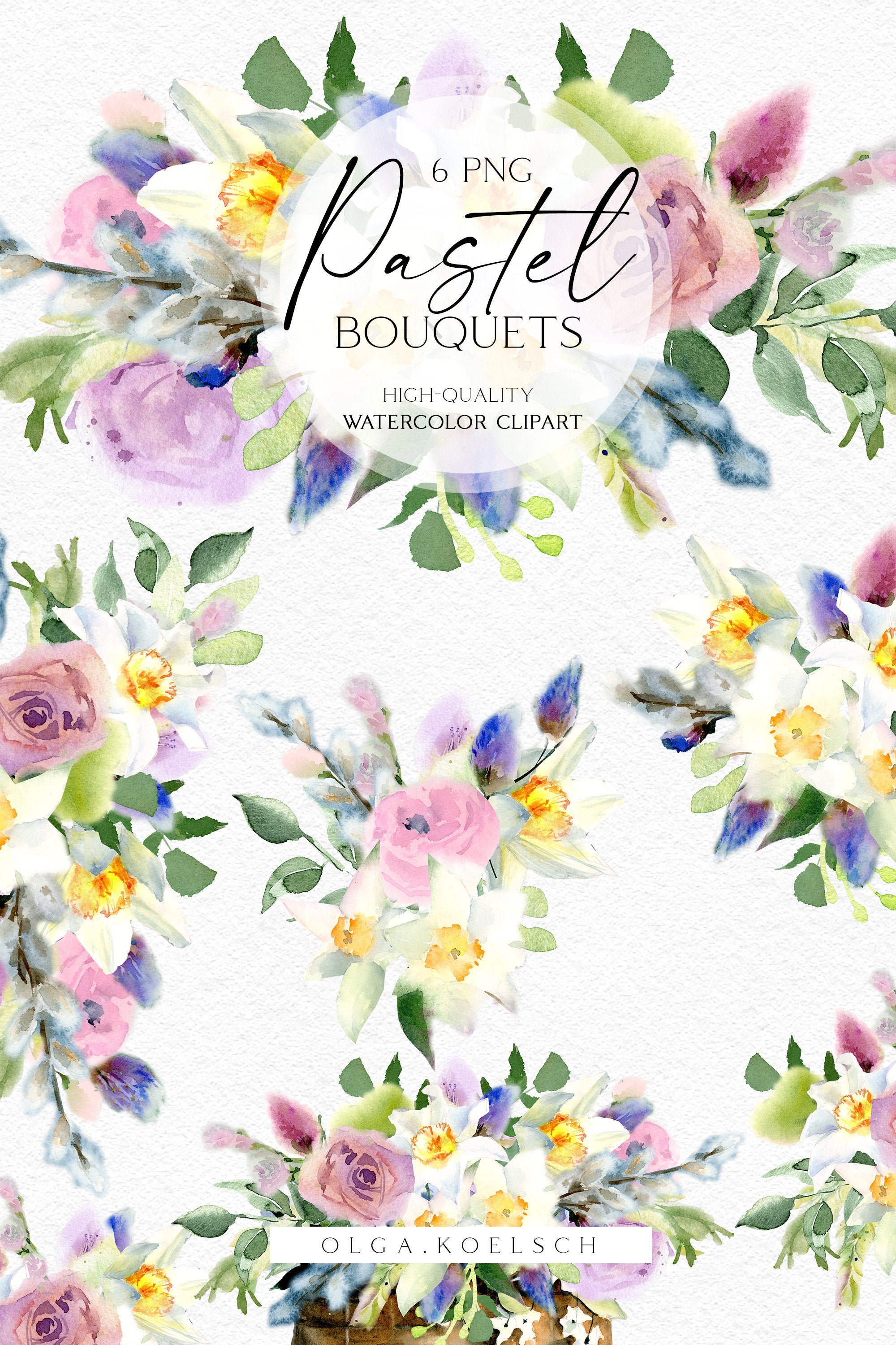 Watercolor Boho Flower Clipart Spring Floral Clip Art Hand | Etsy