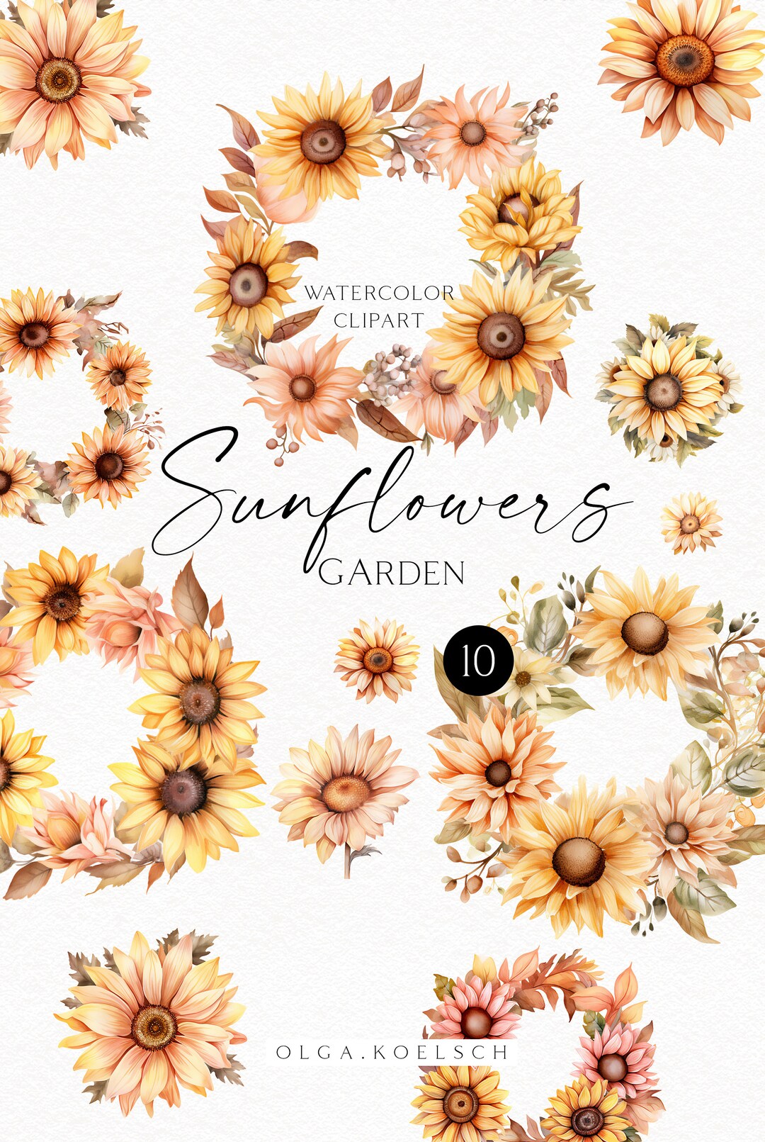 Watercolor Sunflower Clipart, Boho Sunflower Wreath Png for Wedding ...