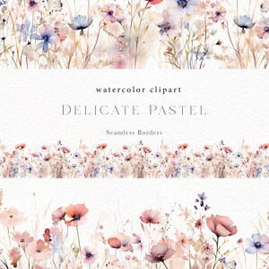 Watercolor Pink Floral Borders Clipart, Pastel Wildflowers Frames Png ...