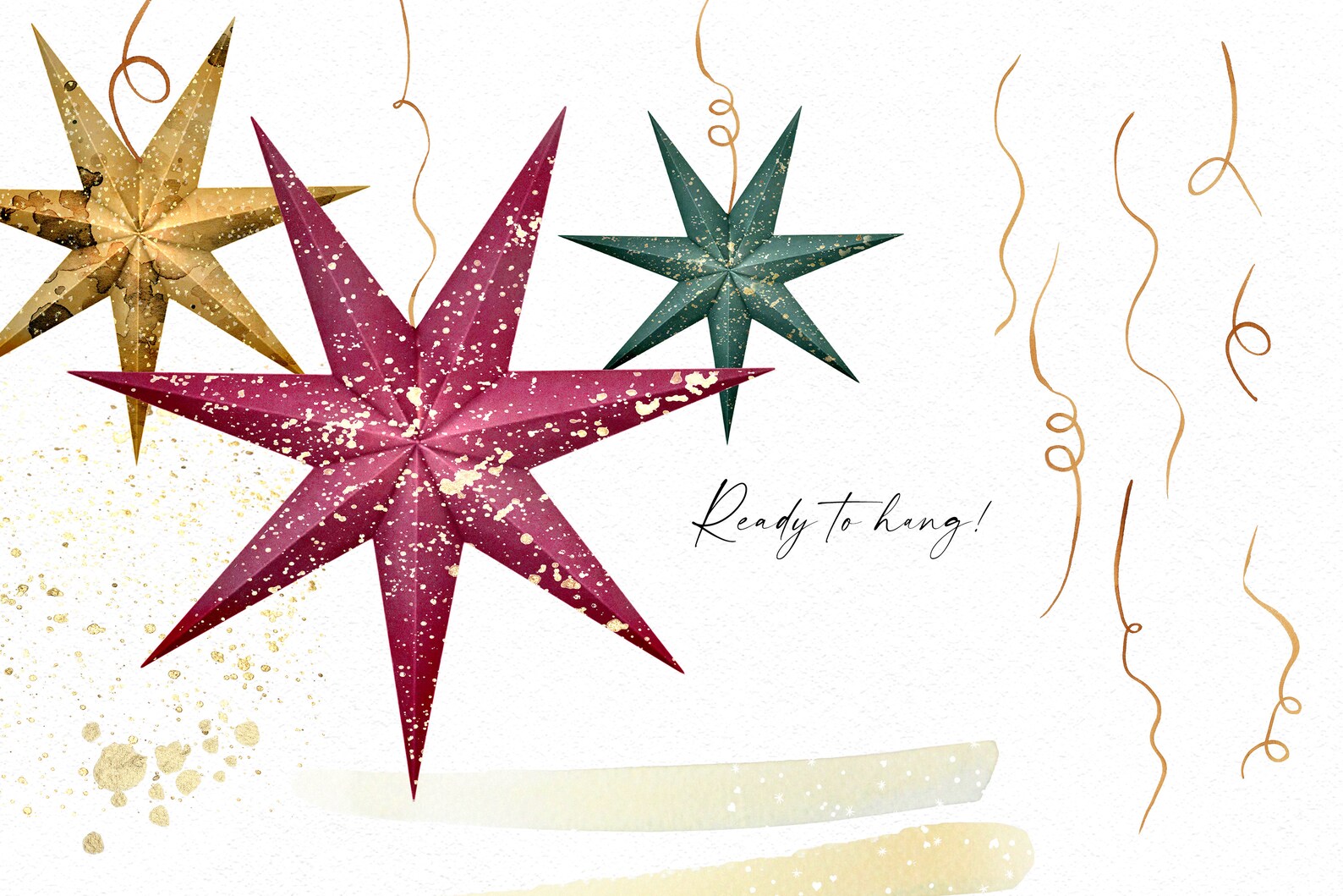 Christmas Stars Clipart Red and Gold Christmas Clipart - Etsy