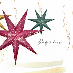 Christmas Stars Clipart, Red and Gold Christmas Clipart, Digital ...