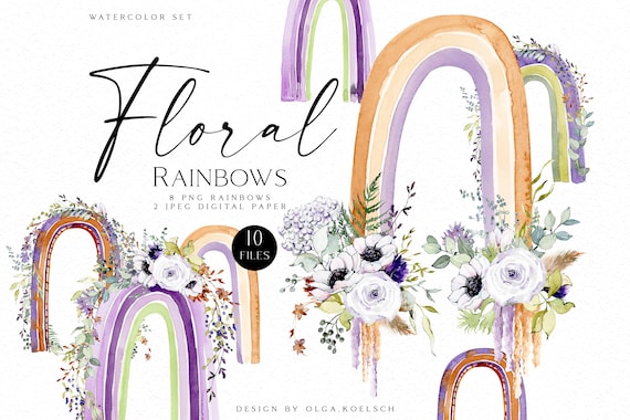 Watercolor Boho Rainbow Clipart Floral Rainbow Png for | Etsy