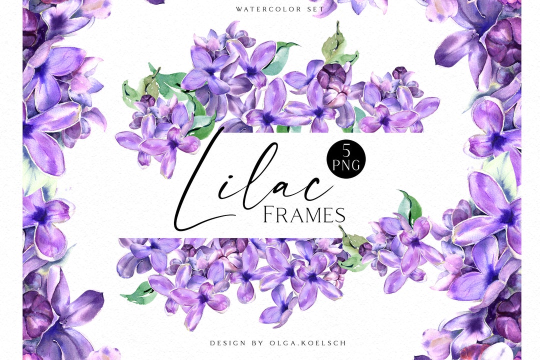 Watercolor Lilac Clipart, Floral Frames Clip Art With Purple Flower Png ...