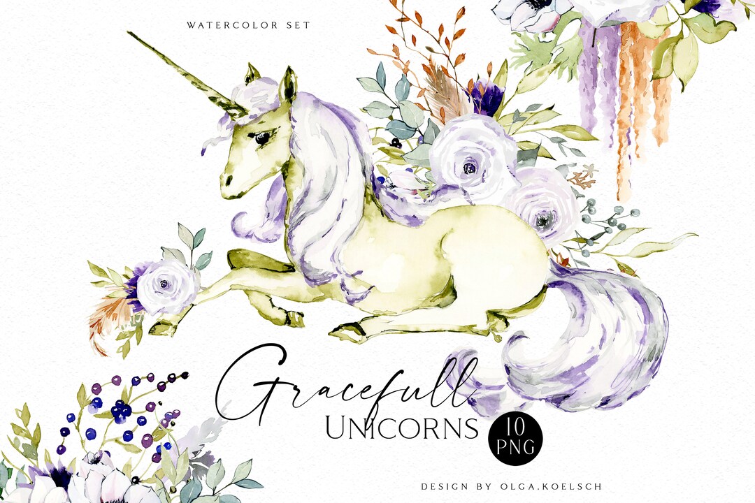 Watercolor Unicorn Clipart, Girl Birthday Unicorn Decoration ...