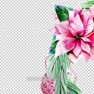 Christmas Wreath Clipart, Watercolor Pink Flower Poinsettia Digital ...